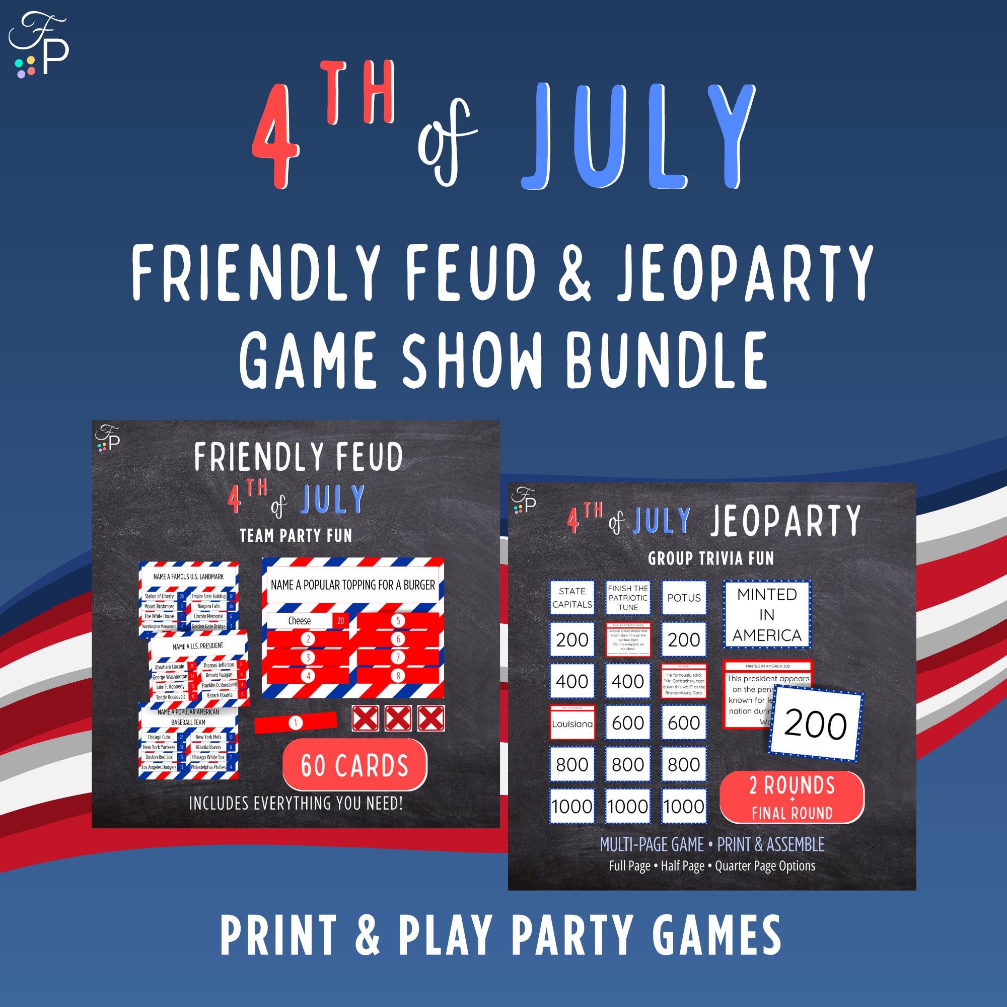 4th of July Friendly Feud & Jeoparty Game Show Bundle - Crowd Favorite ...