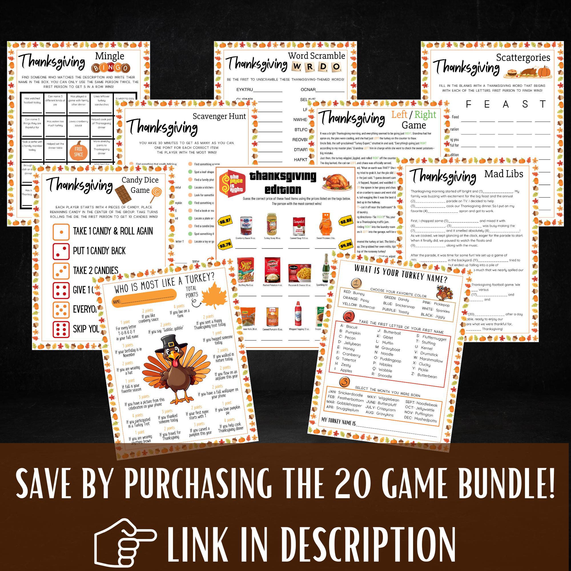 Thanksgiving Word Scramble | Party Game for Kids and Family (printable ...