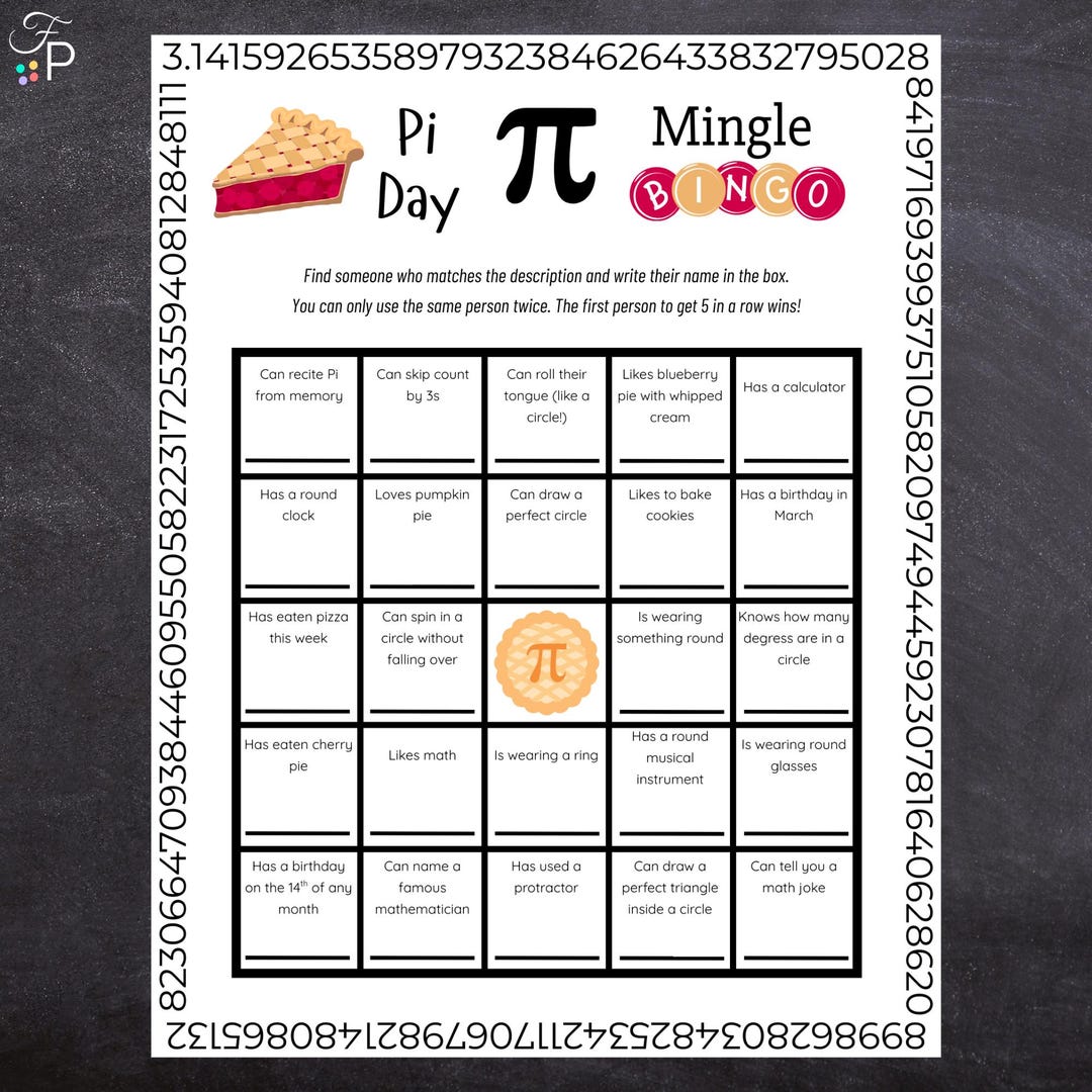 Pi Day Mingle Bingo | Printable Pi Day Party Activity for Kids, Adults ...