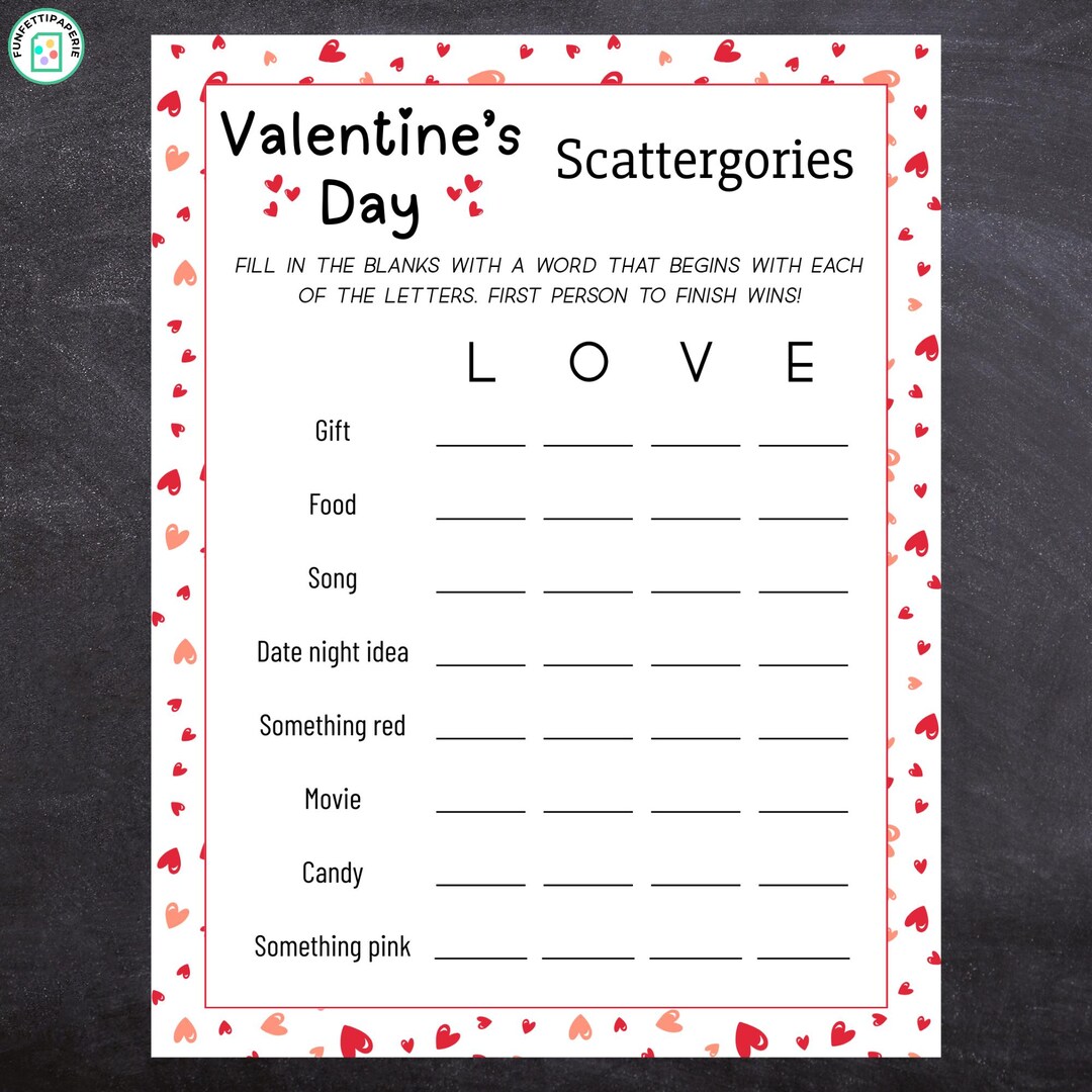 Valentine's Day Scattergories | Activity for Kids, Adults, Family ...
