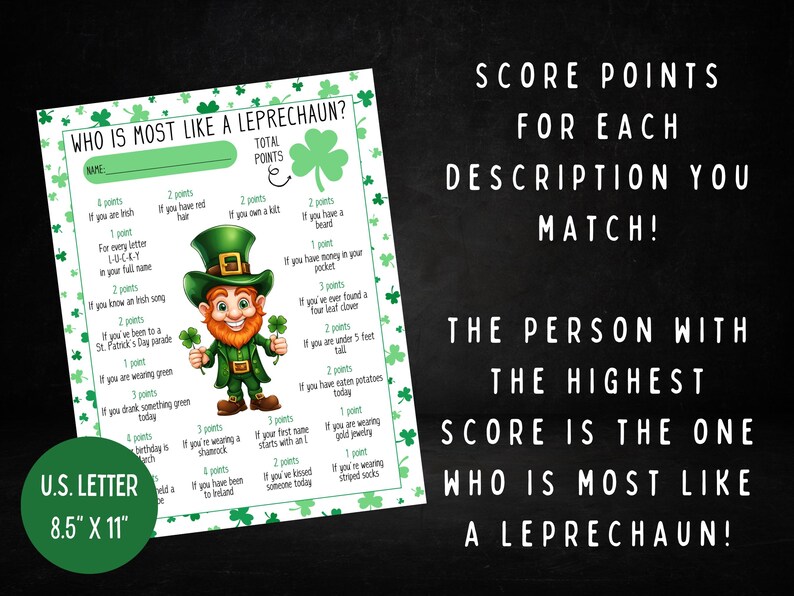 Who is Most Like a Leprechaun: Printable St Patricks Day Game (PDF ...