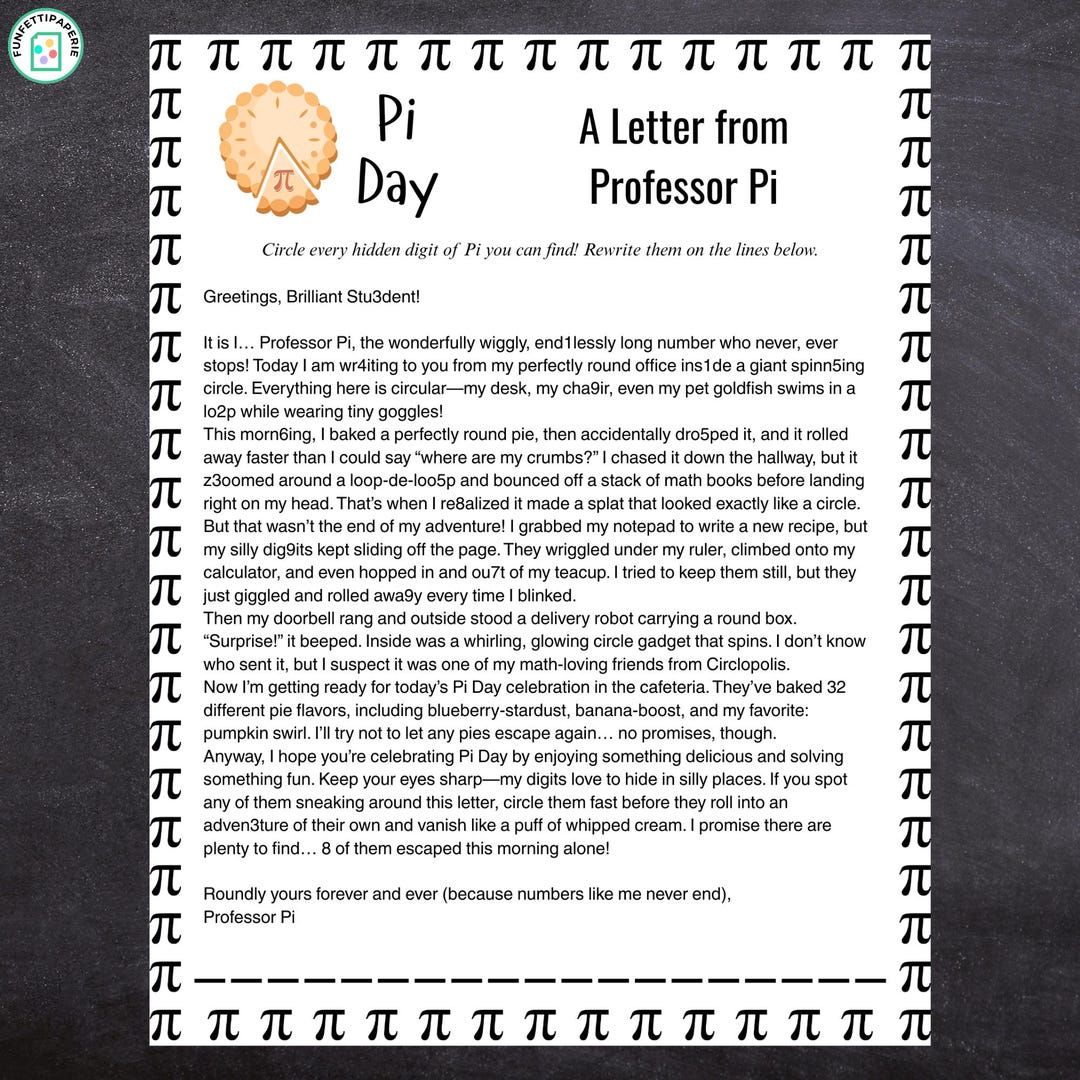 Letter From Professor Pi | Printable Pi Day Classroom Activity | Math ...