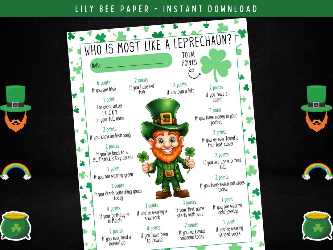 Who is Most Like a Leprechaun, Printable St Patrick's Day Game, St ...