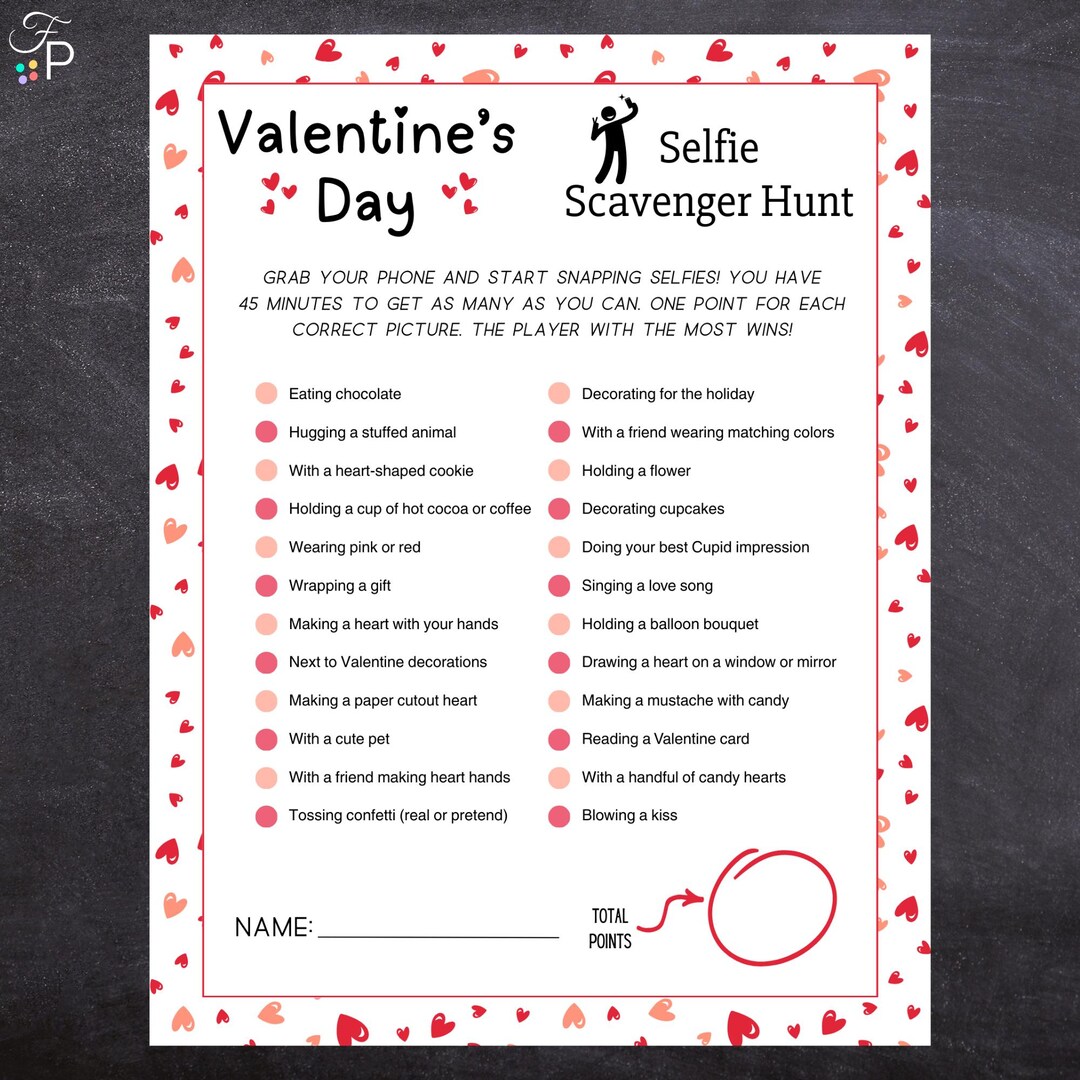Valentine Selfie Scavenger Hunt | Printable Party Game | Fun Activity ...