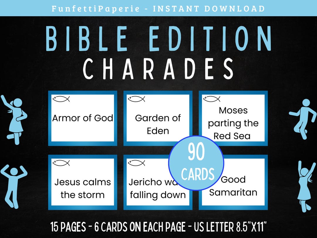 Bible Charades, Printable Christian Party Game for Groups, Church Game ...