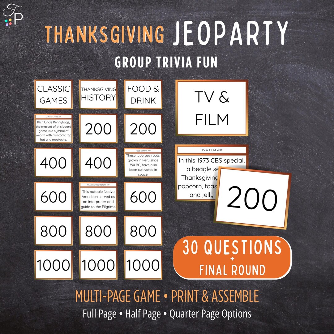 Thanksgiving Jeoparty Game - Crowd Favorite Group Trivia Fun ...