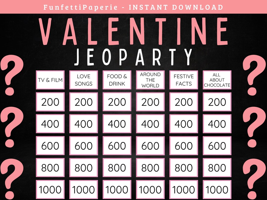 Valentine's Day Jeoparty Game, Printable Valentine Party Game for Teens ...
