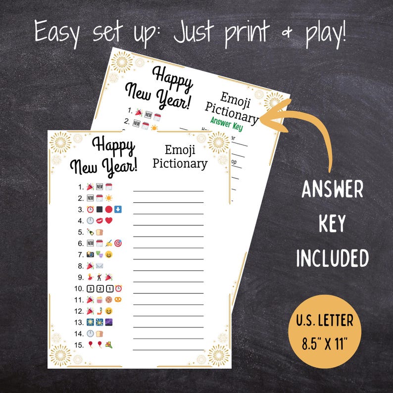 New Year's Eve Emoji Pictionary | Printable New Year Party Game for ...