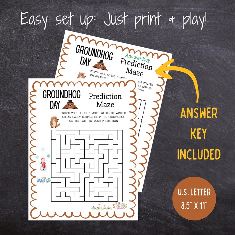 Groundhog Day Prediction Maze | Printable Groundhog Day Party Game for ...