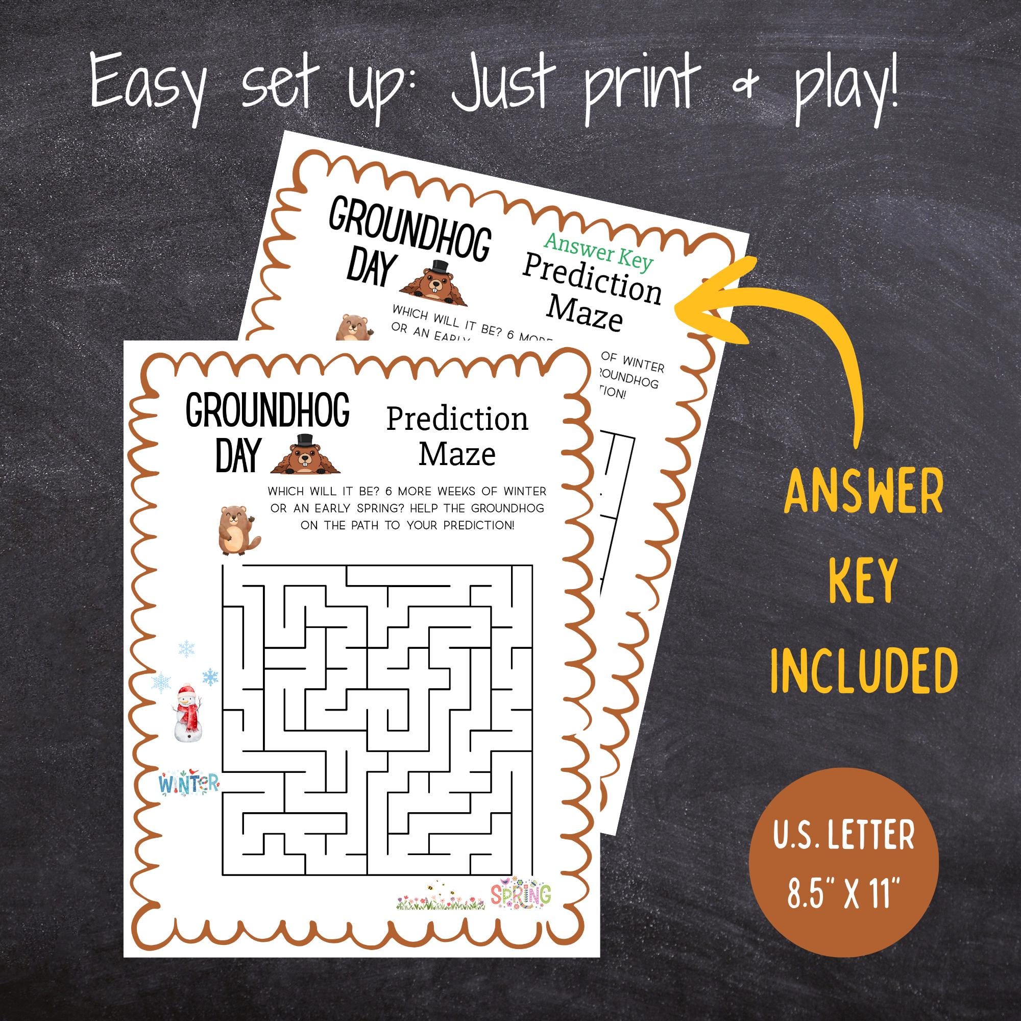 Groundhog Day Prediction Maze | Printable Groundhog Day Party Game for ...
