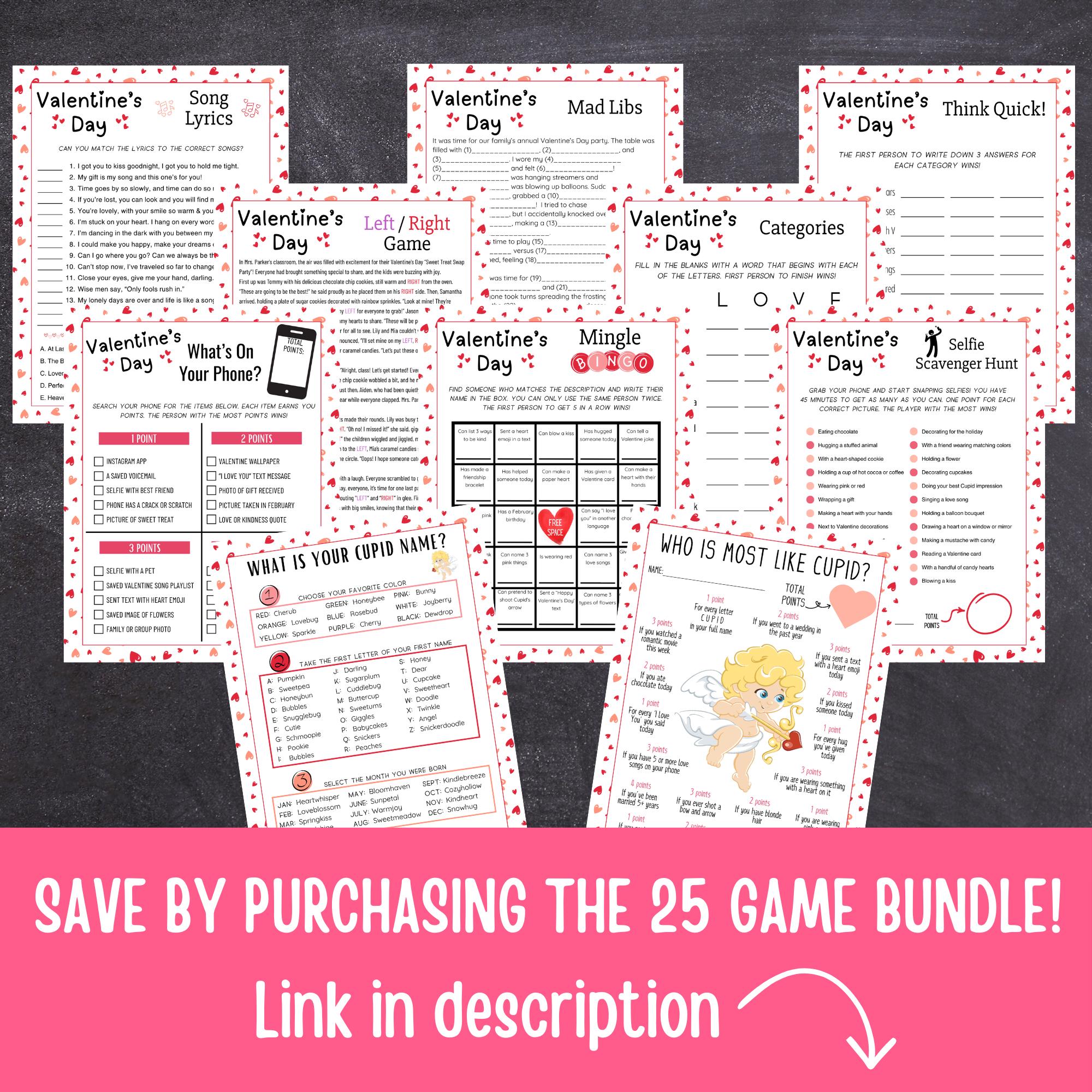 Valentine Think Quick Game | Printable Valentine Party Game for Groups ...