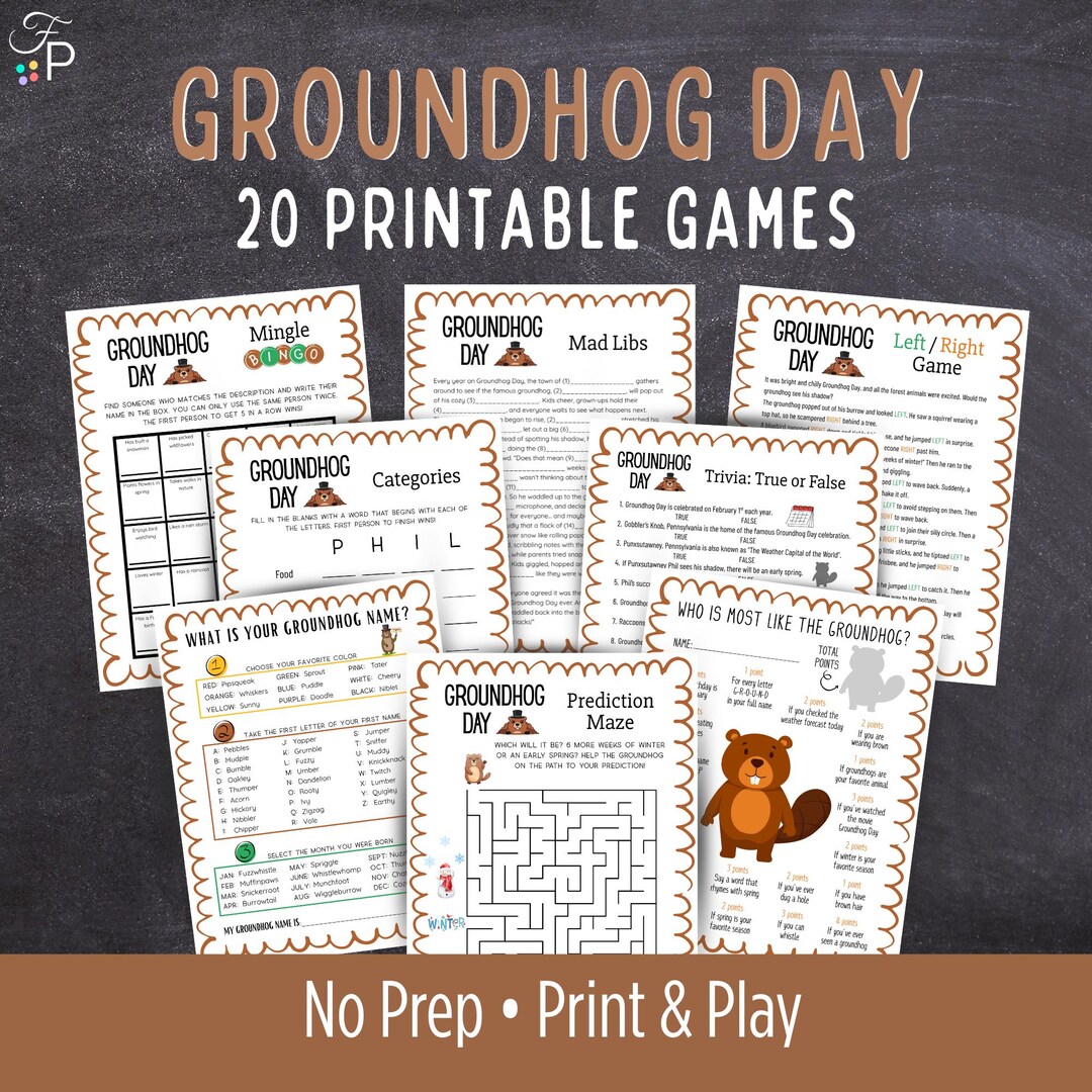 Groundhog Day Game Bundle - 20 Printable Party Games for Kids & Adults ...
