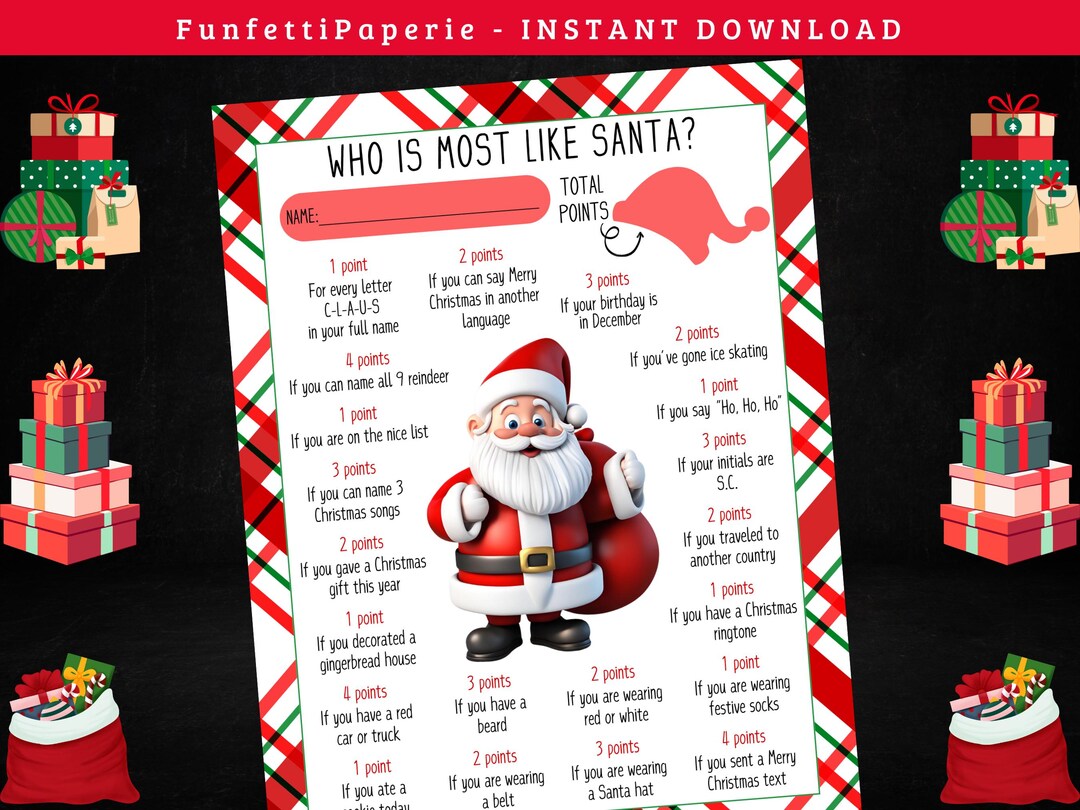 Who is Most Like Santa, Printable Christmas Game for Groups, Holiday ...