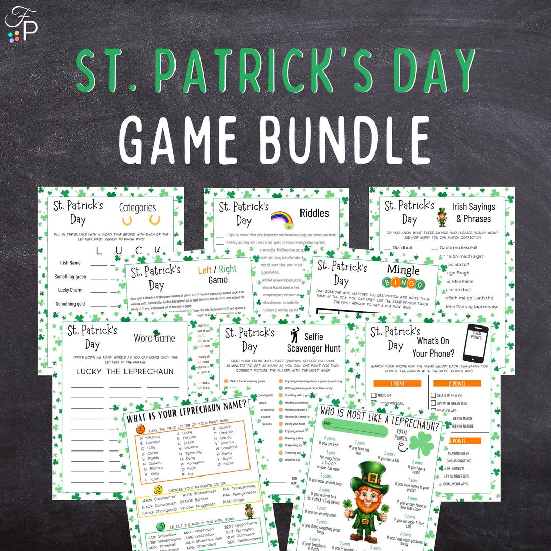 St. Patrick's Day Game Bundle | 25 Printable St. Patrick's Day Party ...
