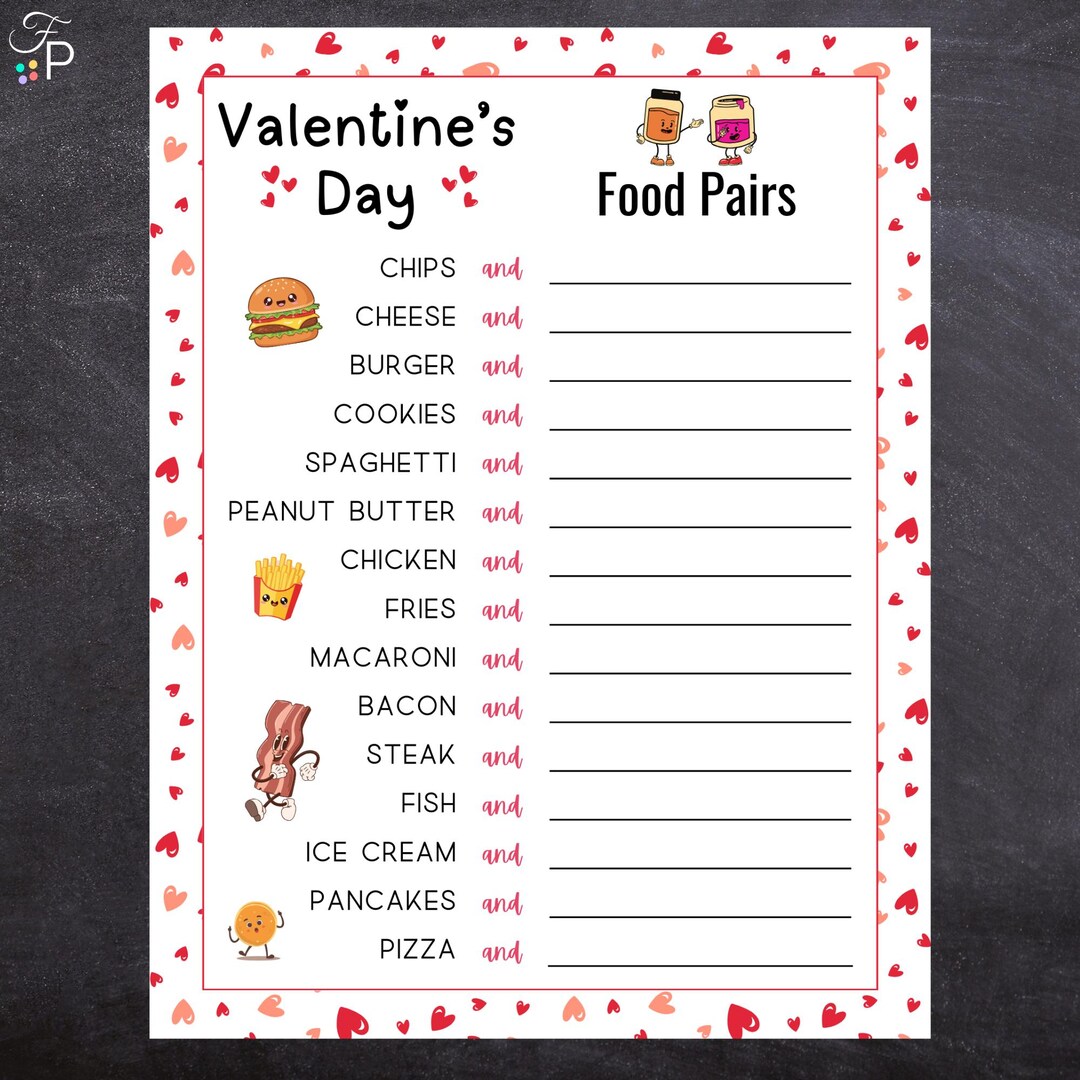 Valentine Food Pairs | Printable Party Game | Fun Activity for Kids ...