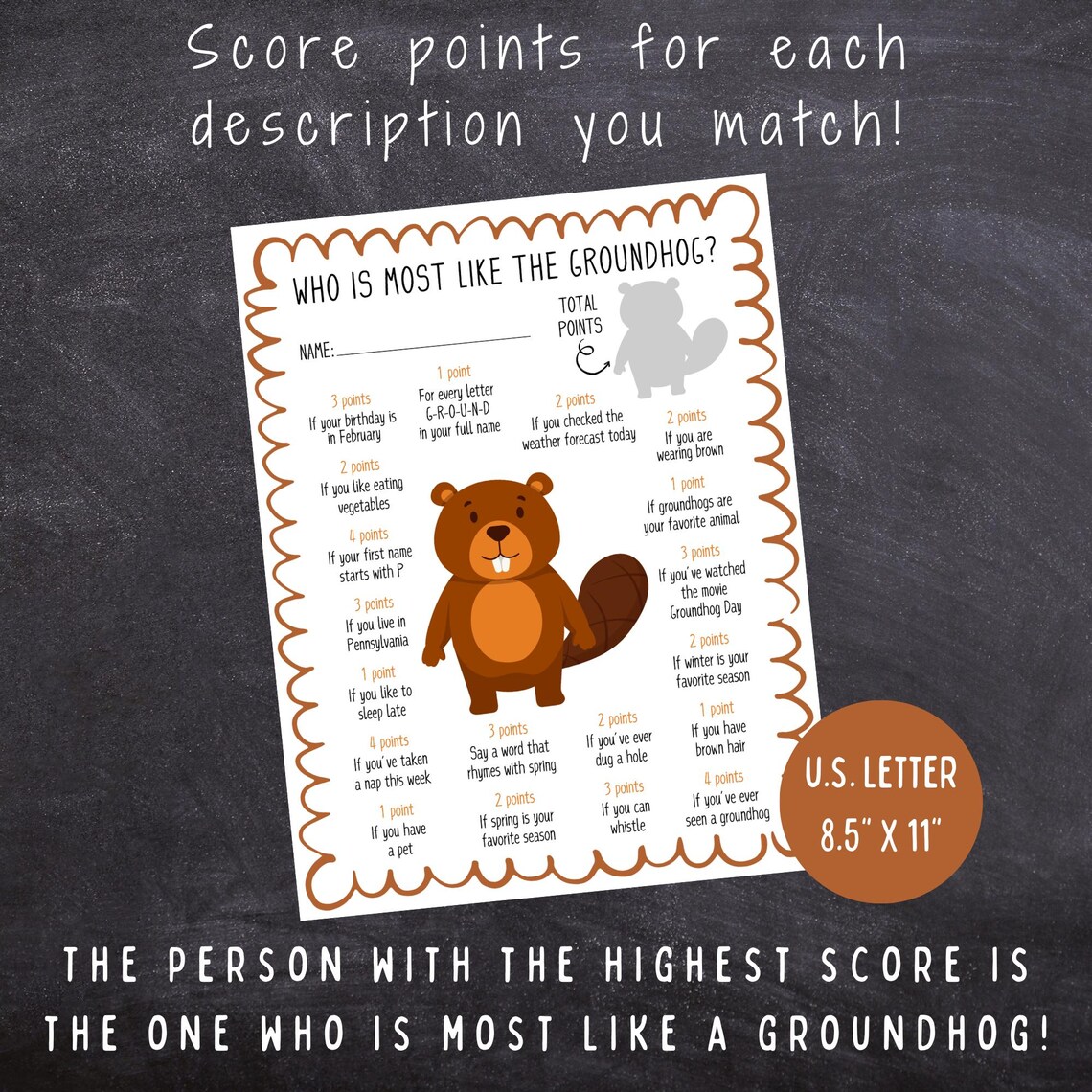Who is Most Like the Groundhog Game | Printable Groundhog Day Party ...