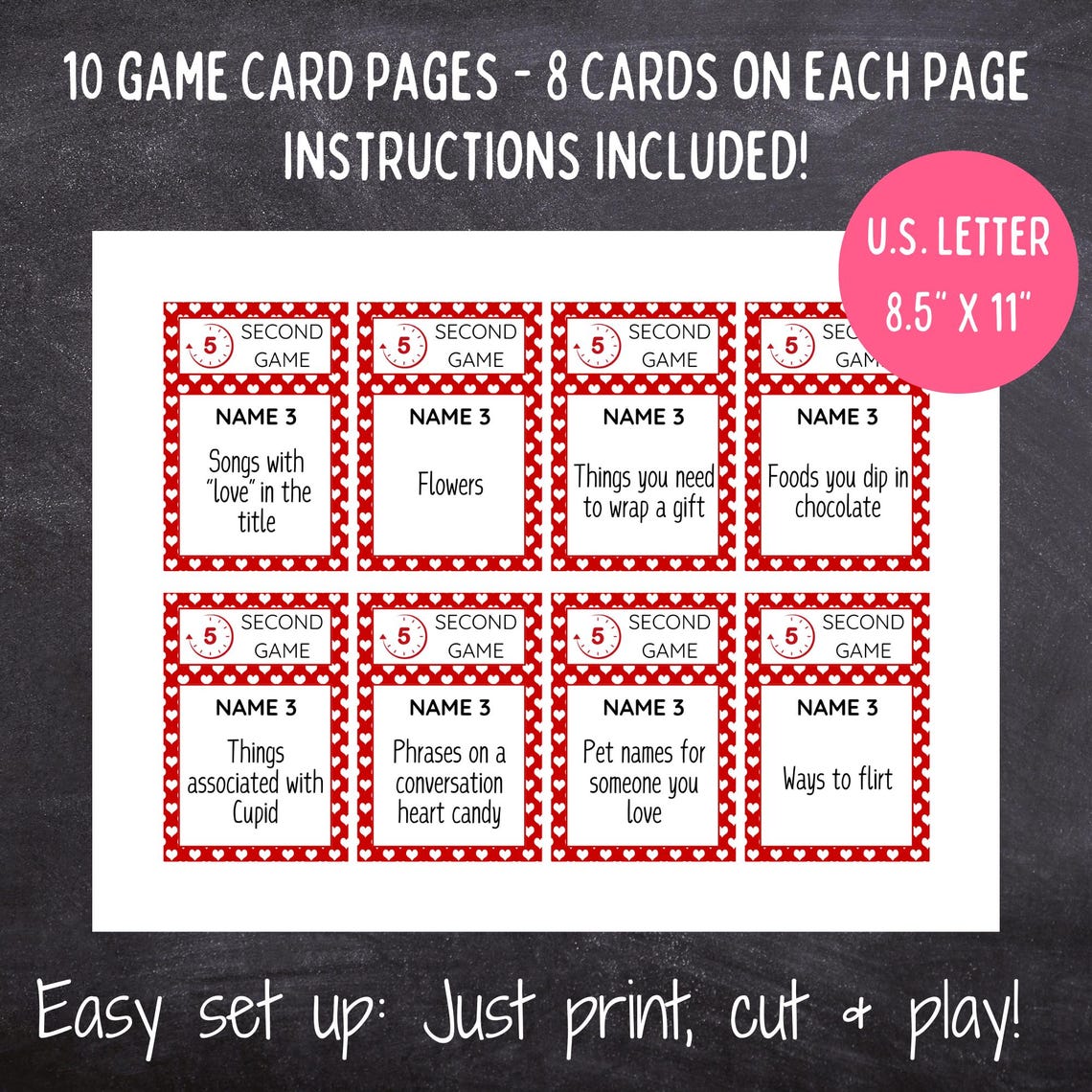 Valentine's Day 5 Second Game | Fun Printable Valentine Party Game for ...