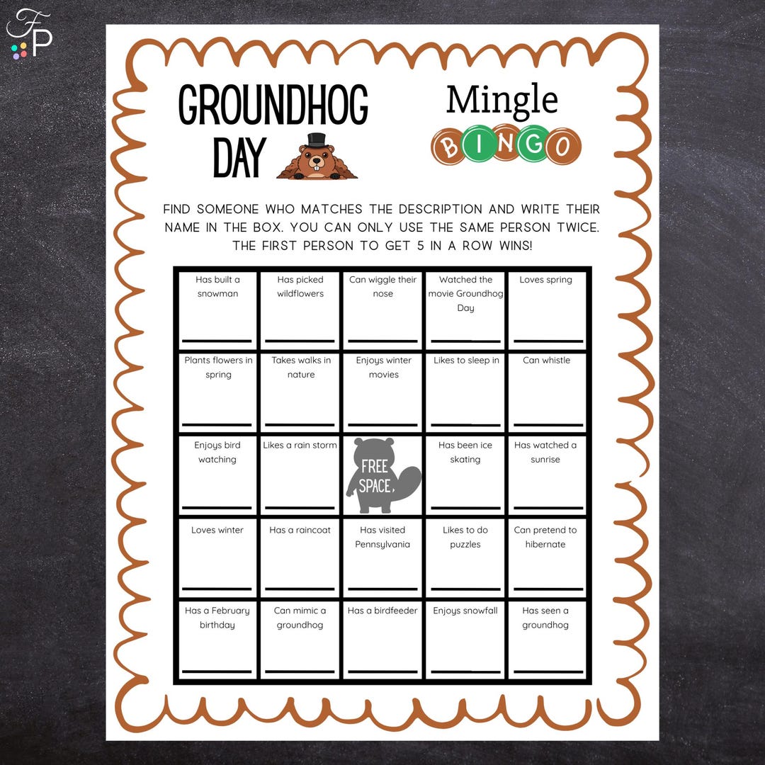 Groundhog Day Mingle Bingo Game | Printable Groundhog Day Party Game ...