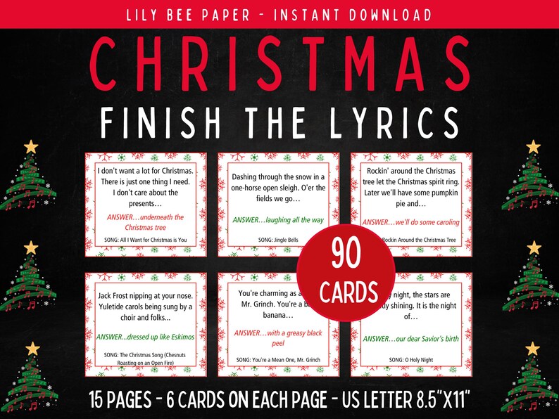 Christmas Finish the Lyrics, Printable Christmas Carol Game Kids and ...