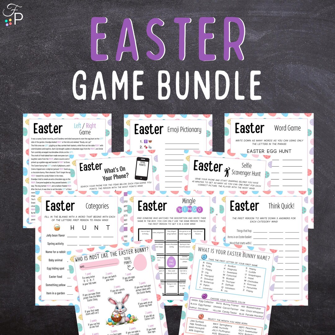Easter Game Bundle | 25 Printable Easter Party Games for Kids, Adults ...