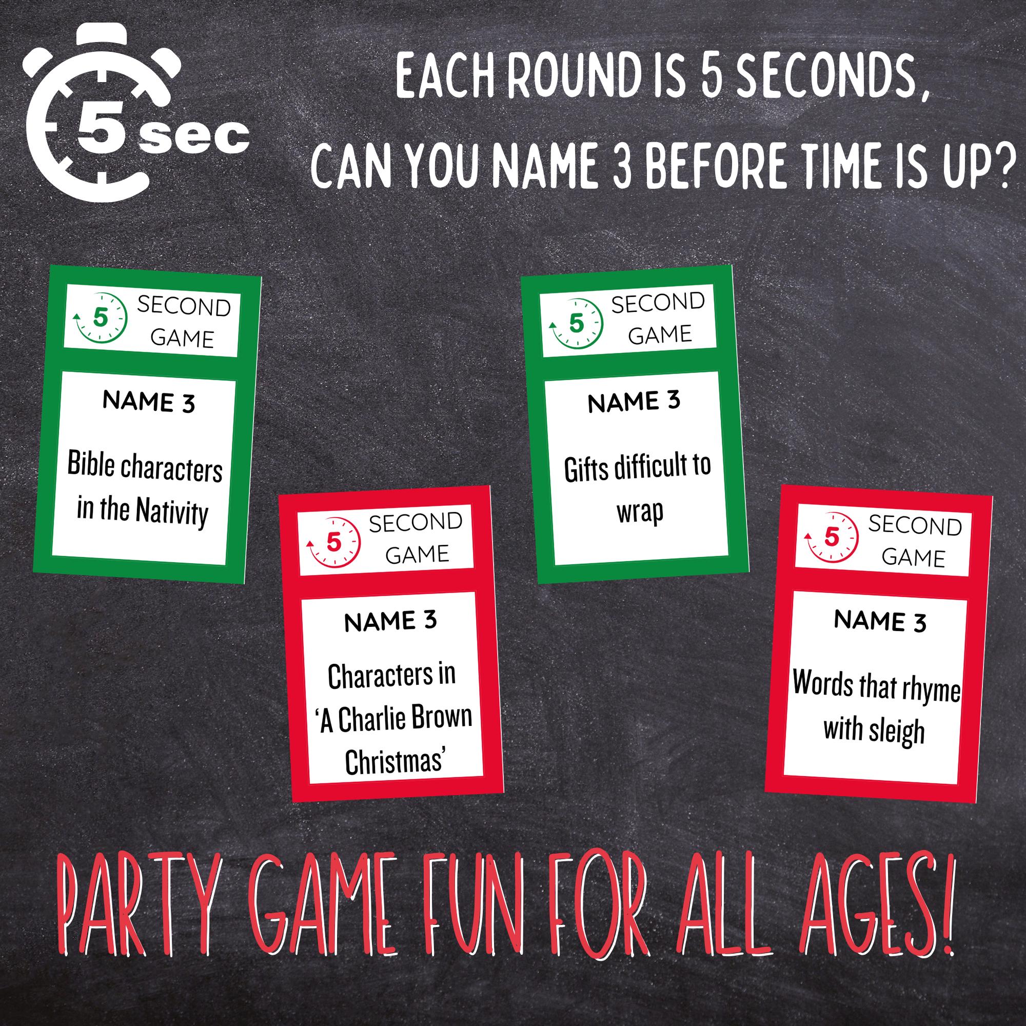 Christmas 5 Second Game - Fast Paced Holiday Party Game for Kids Adults ...