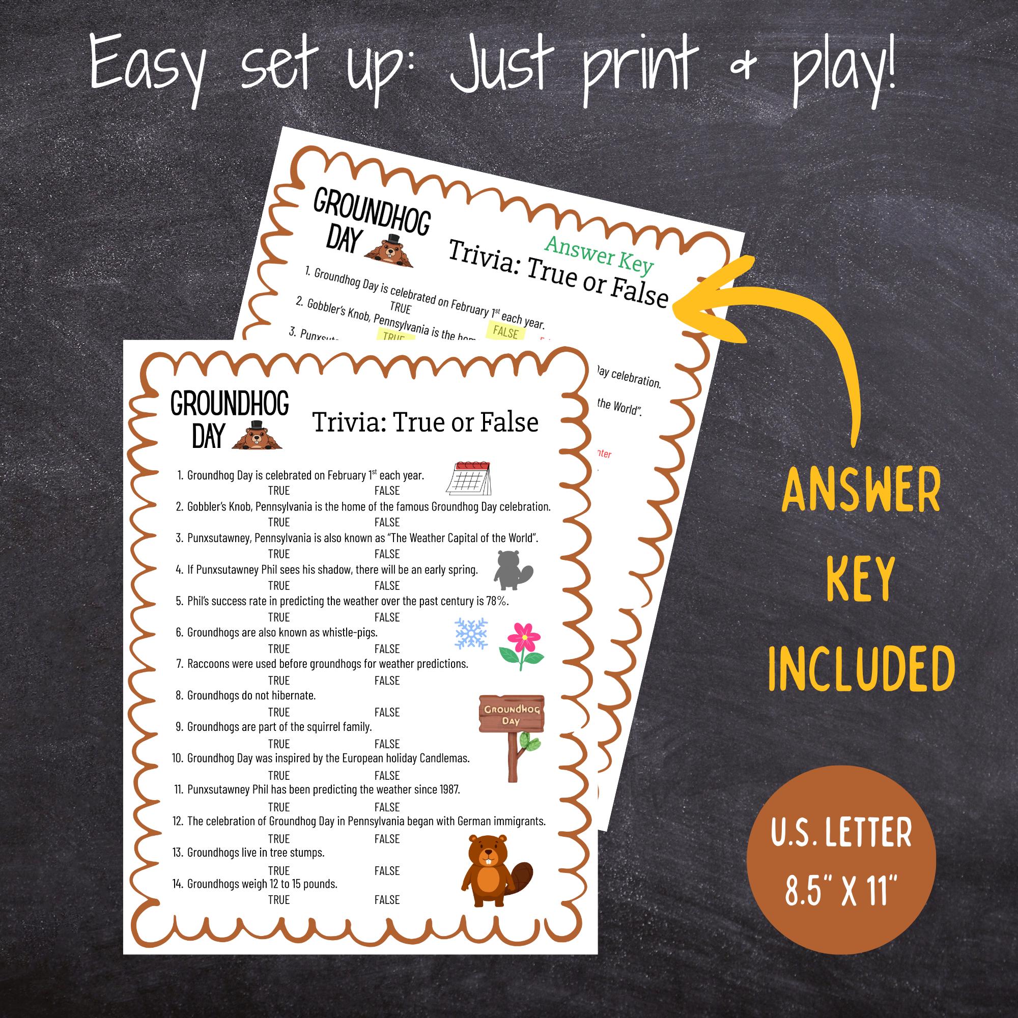 Groundhog Day Trivia | Printable Groundhog Day Activity for Kids ...