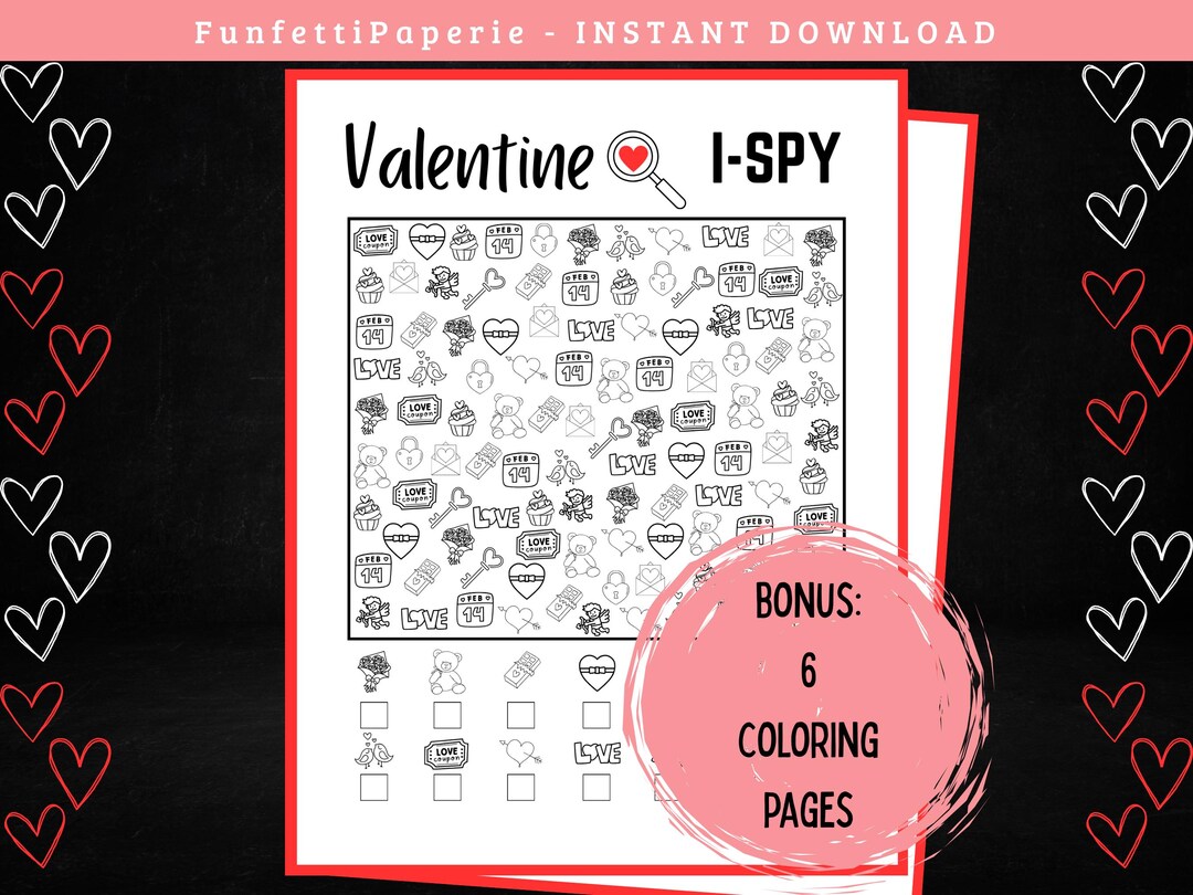 Valentines Day I Spy Game, Valentine Party Games, Kid Valentine ...