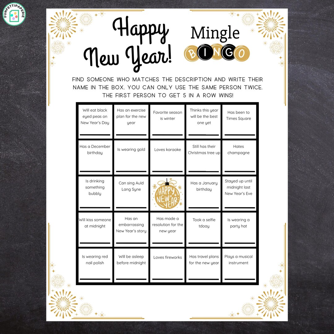 New Year's Eve Mingle Bingo Game | Find the Guest | Party Icebreaker ...