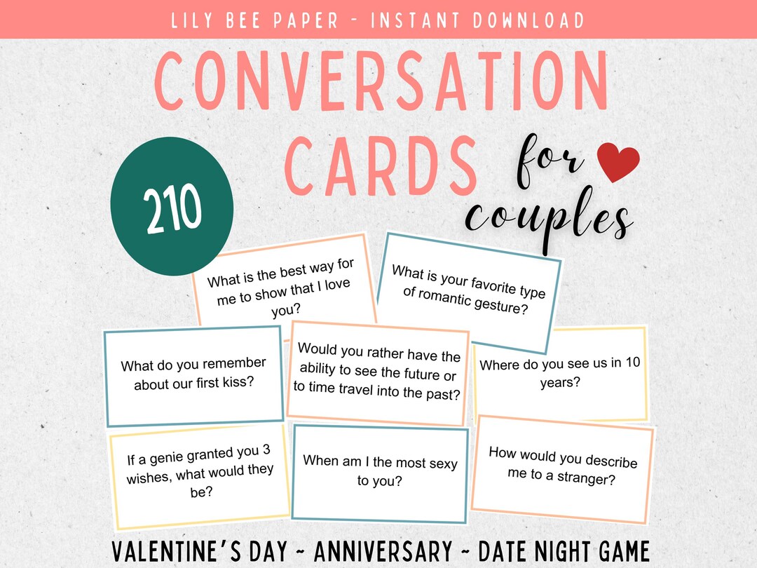 210 Conversation Starters for Couples, Printable Conversation Cards ...