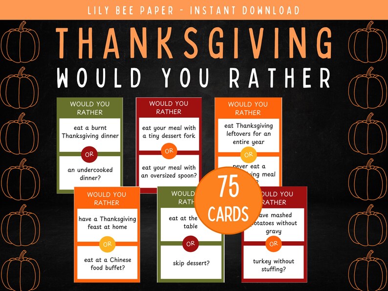 Thanksgiving Would You Rather, Printable Thanksgiving Game ...