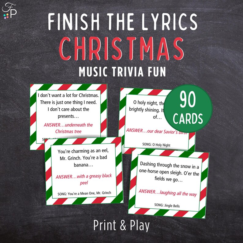 Christmas Finish the Lyrics Game - Music Trivia Fun Holiday Party Game ...