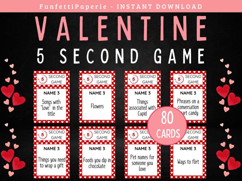 Valentine's Day 5 Second Game, Printable Valentine's Day Game ...