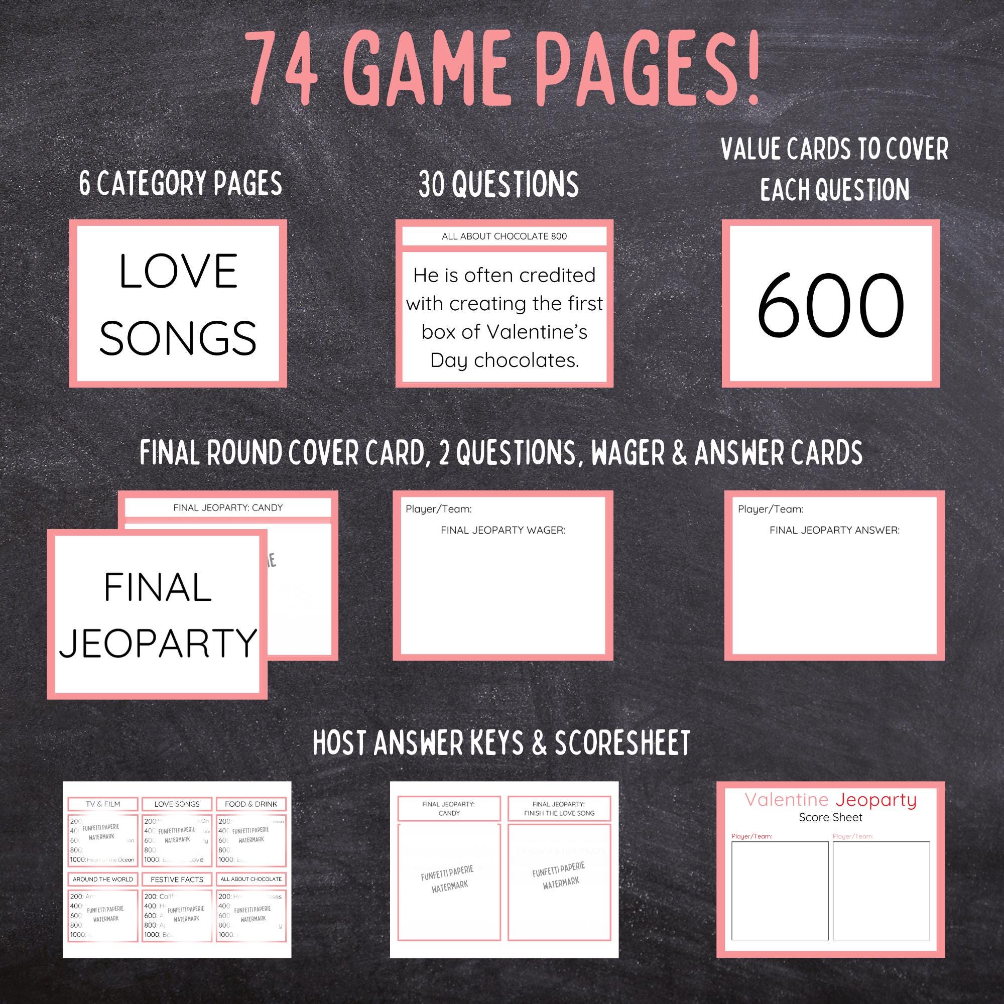 Valentine's Day Jeoparty | Fun Printable Valentine Party Trivia Game ...