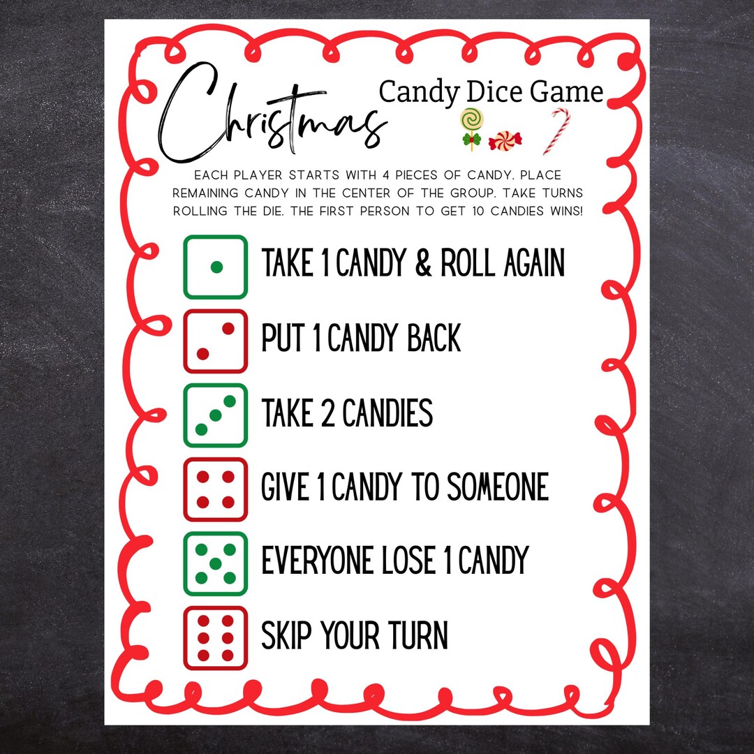 Christmas Candy Dice | Printable Christmas Game | Christmas Game for ...