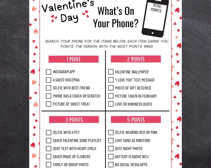 Valentine's What's on Your Phone Game, Printable Valentine's Game ...