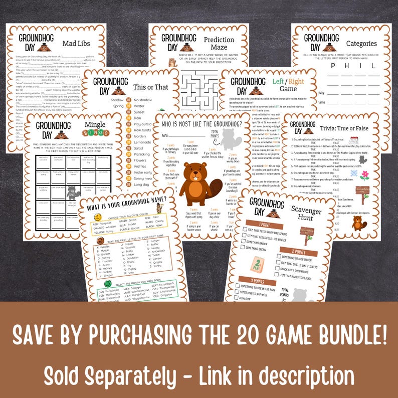 Groundhog Day Scavenger Hunt | Printable Groundhog Day Party Game for ...