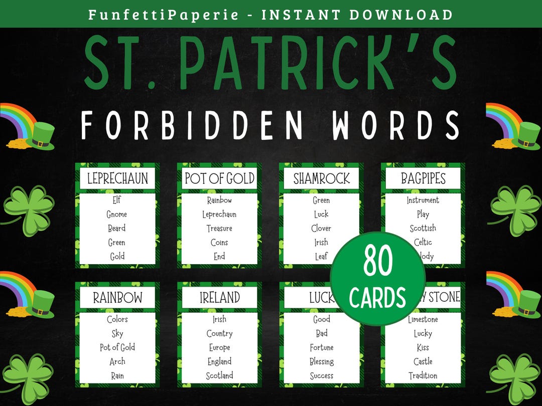 St Patrick's Day Forbidden Words, St Patricks Day Printable Party Game ...