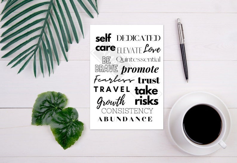 Digital Download | Self-care Vision Board Printable | 50+ Phrases ...