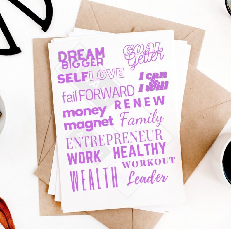 Digital Download | Self-care Vision Board Printable | 50+ Phrases ...