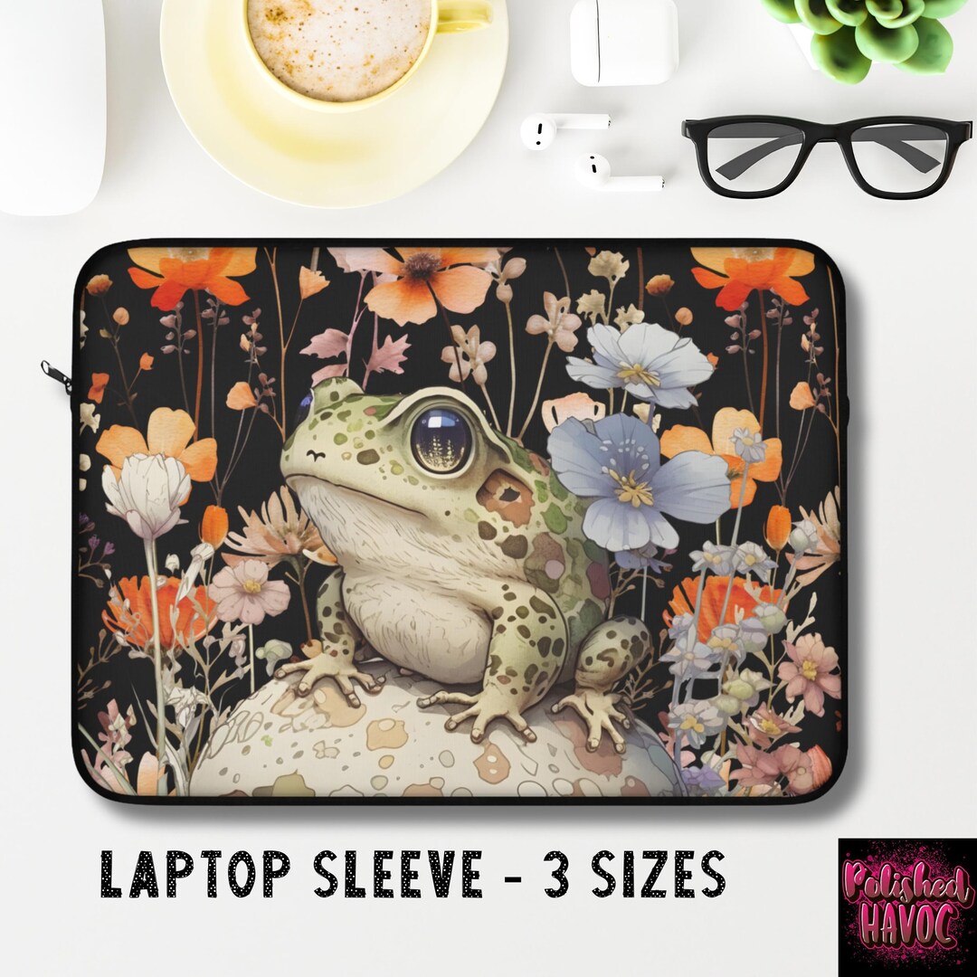 Cottage Core Frog Laptop Sleeve, Frog Mushroom Flowers Sleeve, Floral ...