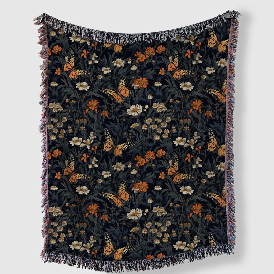 Monarch Butterfly Woven Blanket, Cottagecore Throw With Monarch ...
