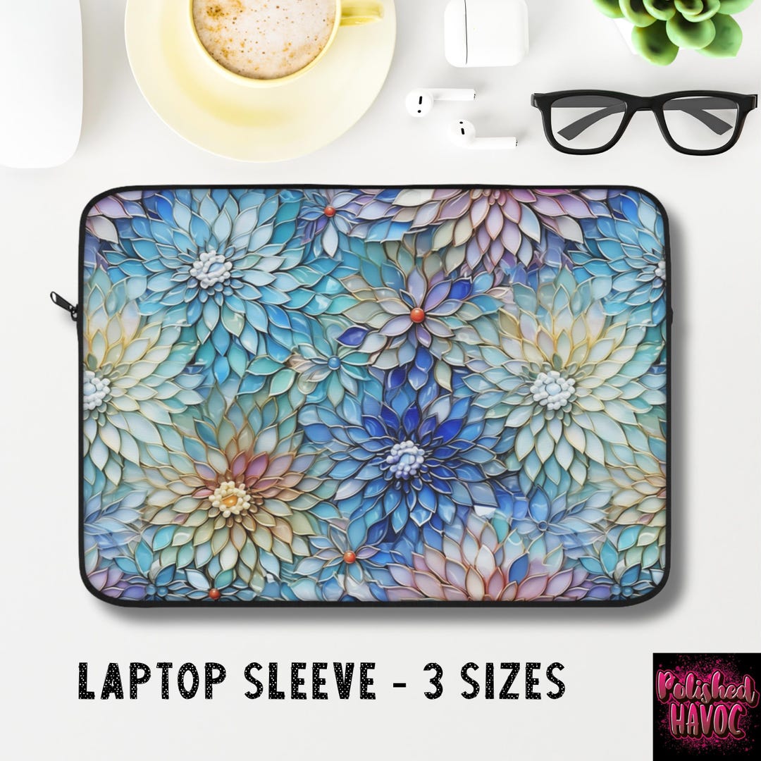Pastel Stained Glass Flowers Laptop Sleeve, Floral Tech Gear, Botanical ...