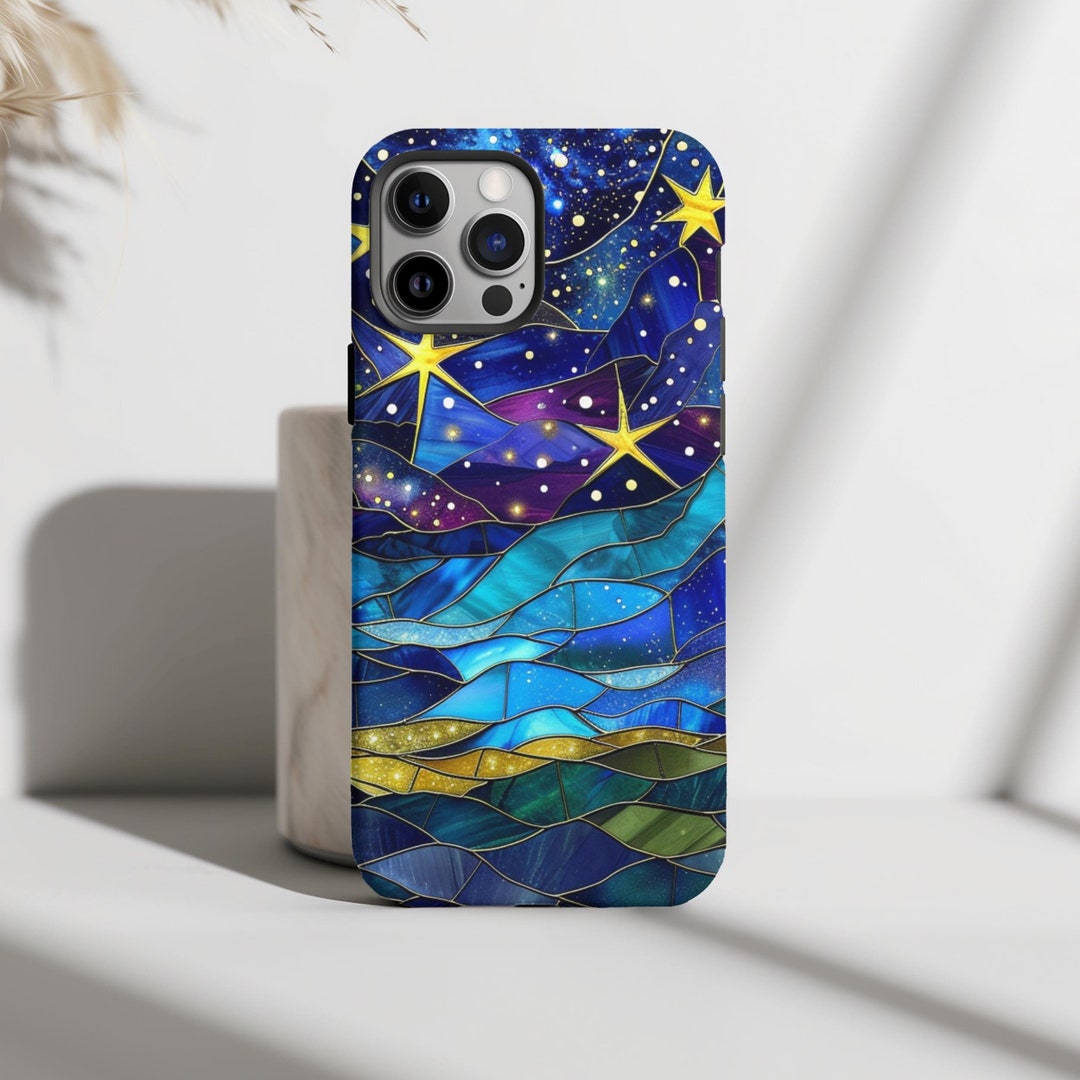 Celestial Stars Mosaic Phone Case, Faux Stained Glass Starry Night ...
