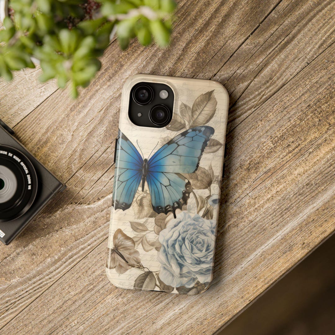 Blue Butterfly and Flower Phone Case - Compatible With Iphone, MAGSAFE ...