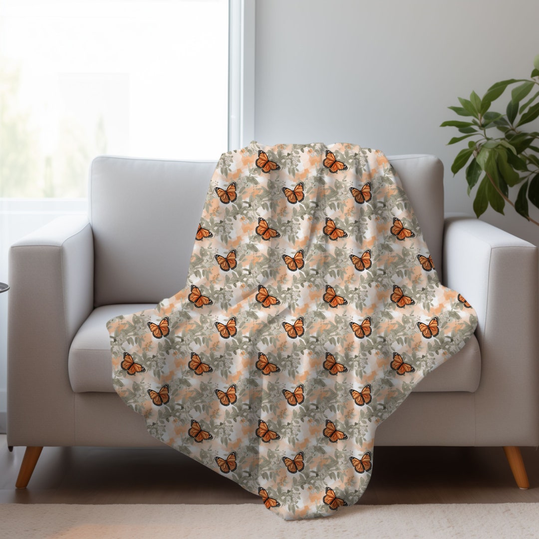 Monarch Butterfly Throw Blanket: Watercolor Wildflower Cottagecore ...