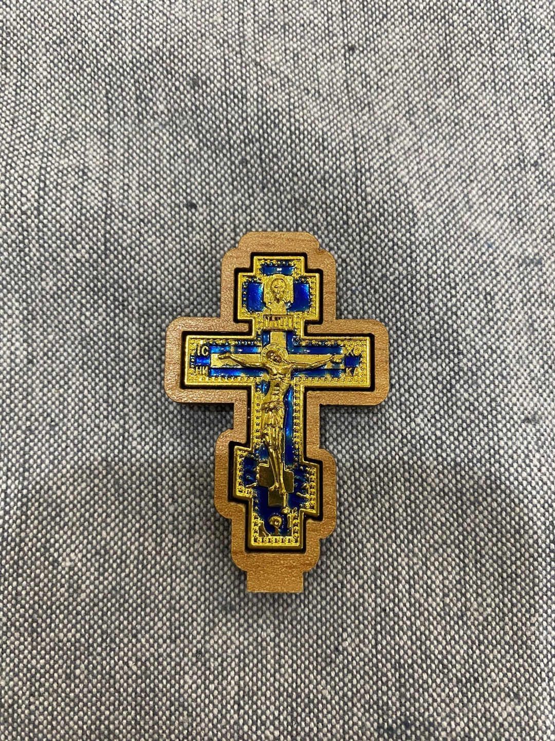 Orthodox Wooden Cross With Jesus Christ (gold and Blue) - Etsy