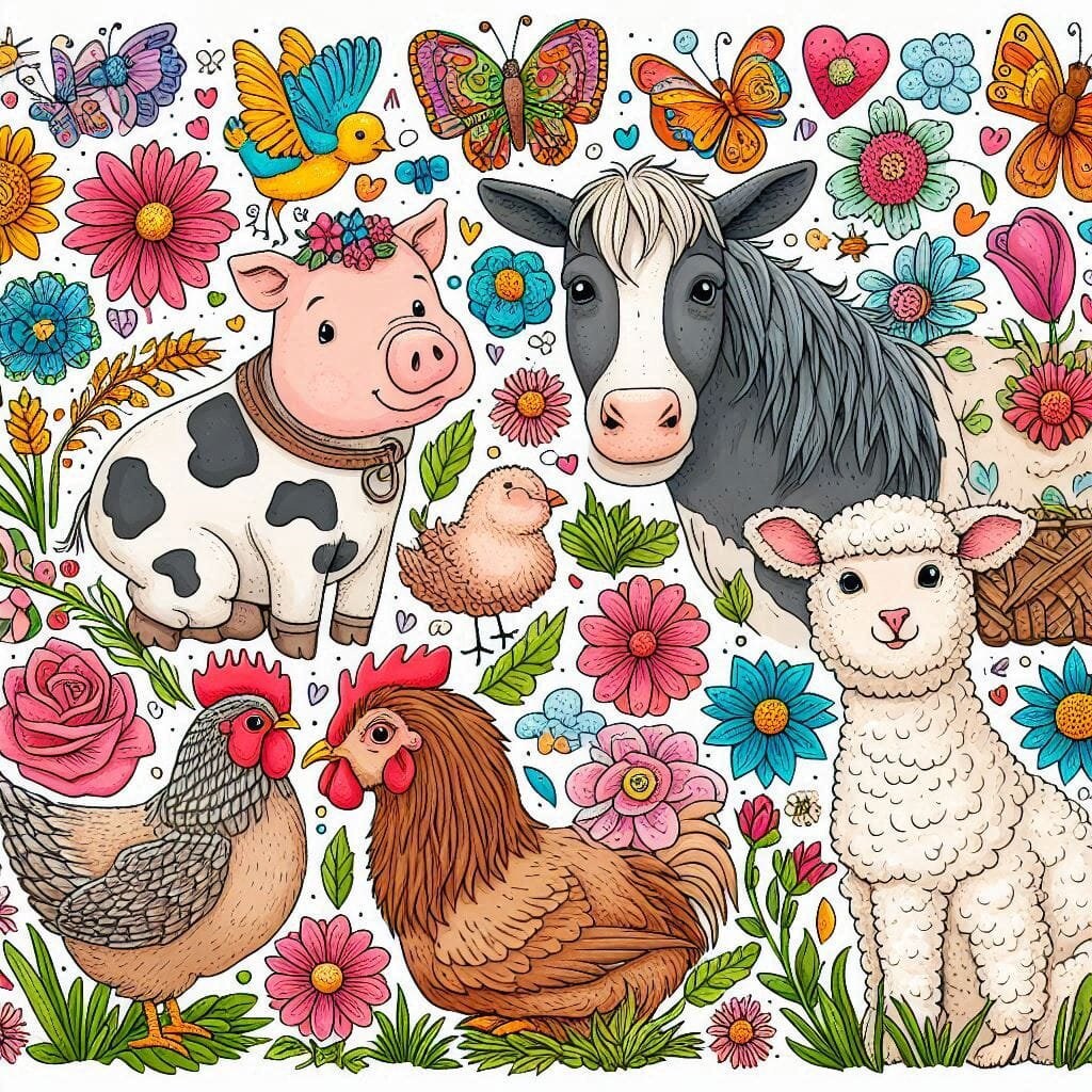 20 Pages of Farm Animals for Coloring - Etsy