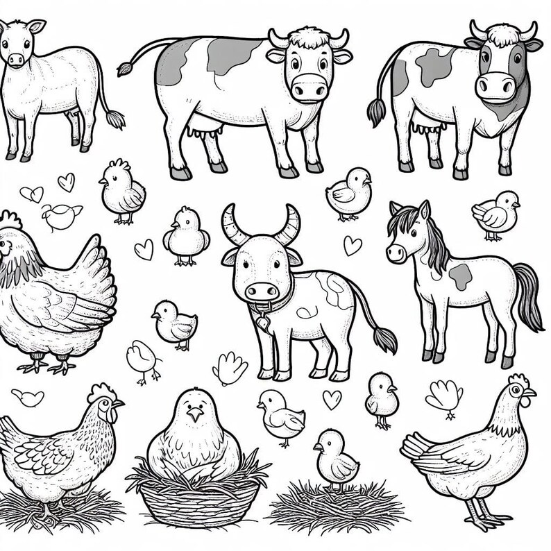 20 Pages of Farm Animals for Coloring - Etsy