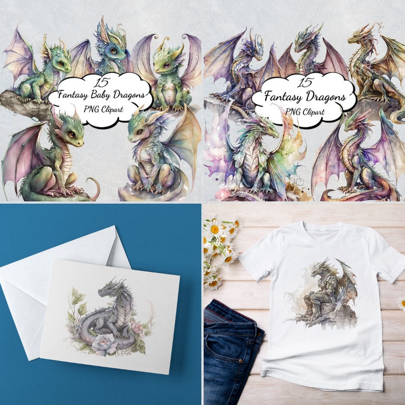 300 Dragon Clipart PNG Mega Pack Watercolour Baby & Adult Dragons for ...
