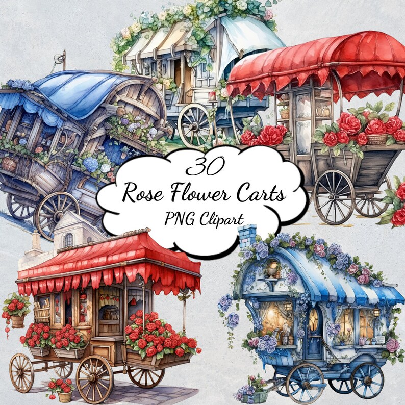 Rose Flower Cart PNG Clipart Floral Design for Canvas Wall Art Bundle ...